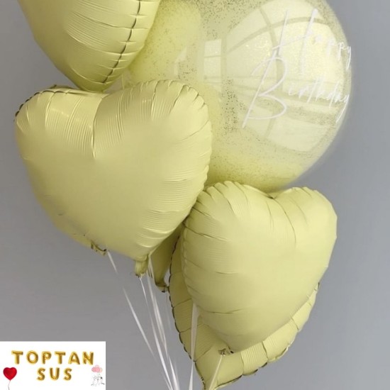 Toptan Sarı Makaron Folyo Kalp Balon (45 cm) - toptansus.com