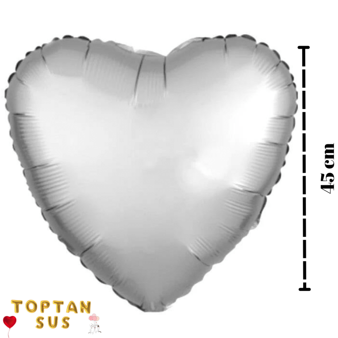 Toptan Gümüş Folyo Kalp Balon (45 cm) - toptansus.com