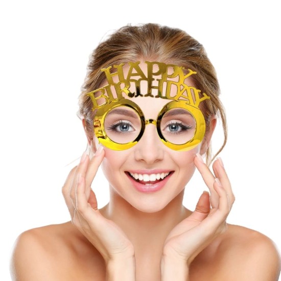 Toptan Parti Gözlüğü Gold Happy Birthday - toptansus.com