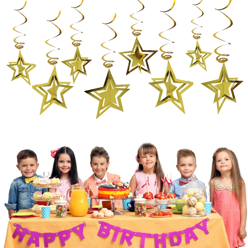 Toptan 3D Yıldız Asmalı Tavan Süsü Gold 10 Adet | Evinizi Şıklaştırın - toptansus.com